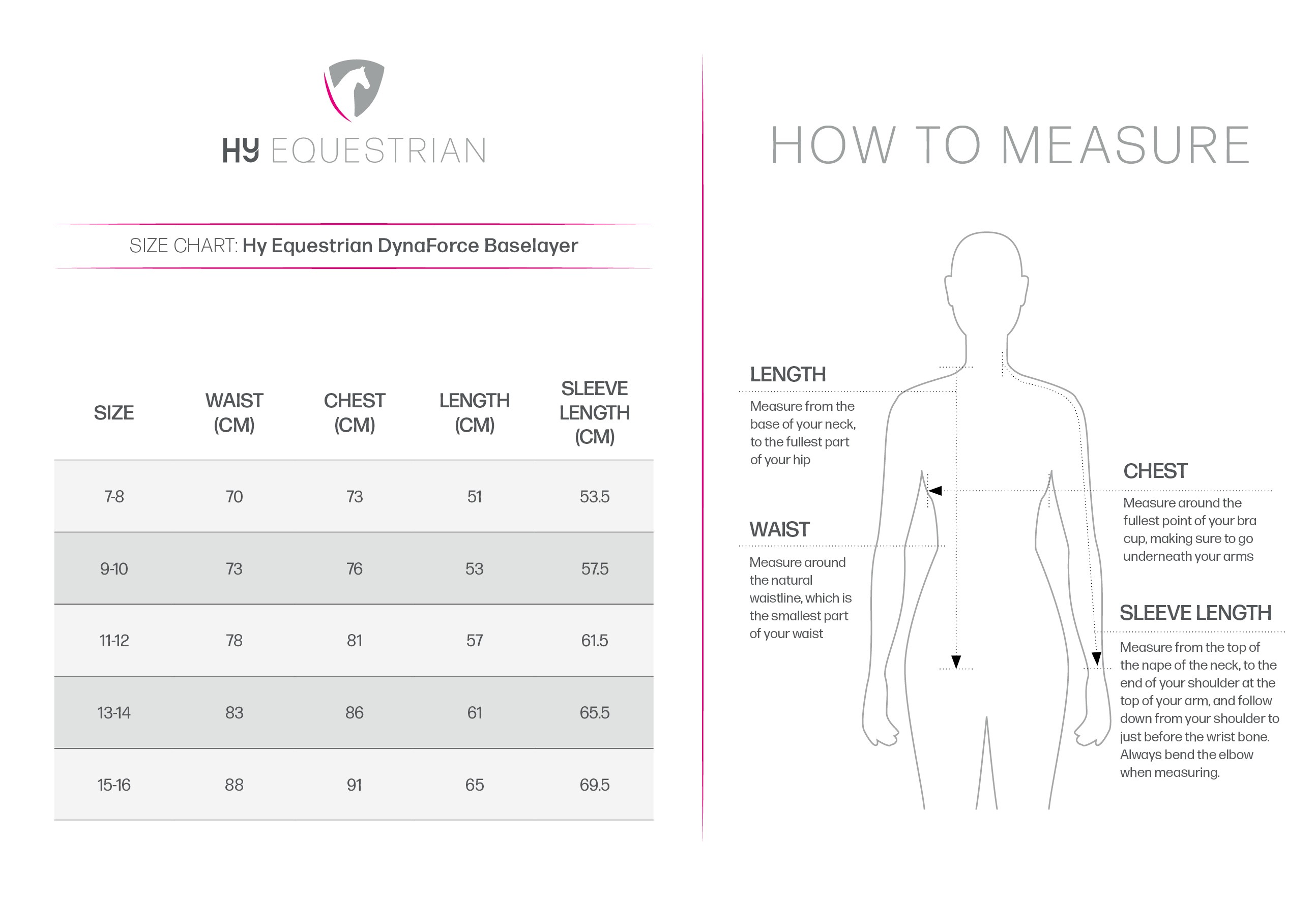 Size Guide - Hy Equestrian DynaForce Children's Base Layer – GS Equestrian